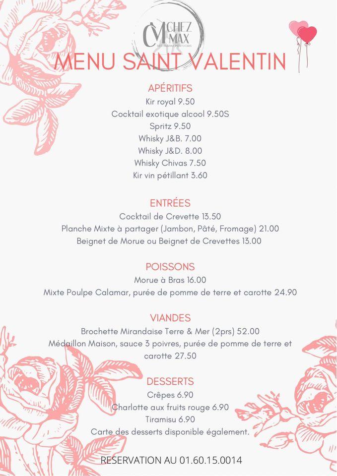 Menu at Chez Max restaurant, Sainte-Geneviève-des-Bois
