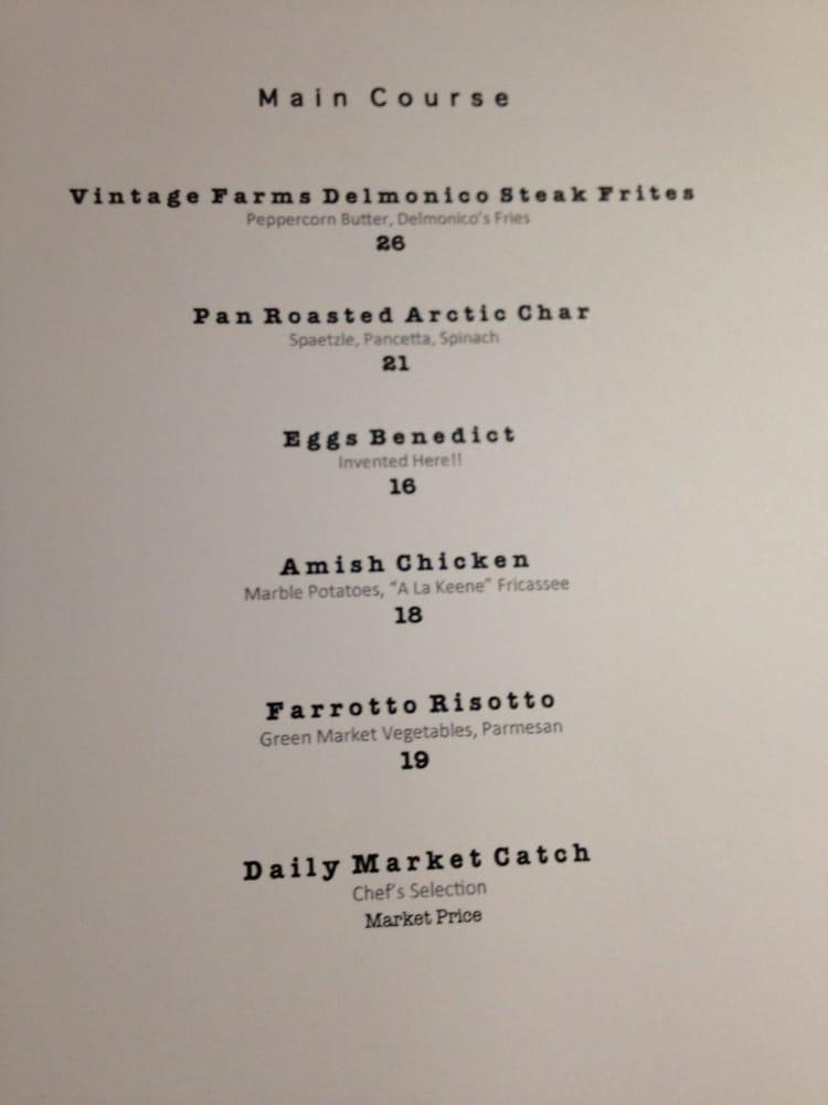 Menu at Delmonico's steakhouse, New York City