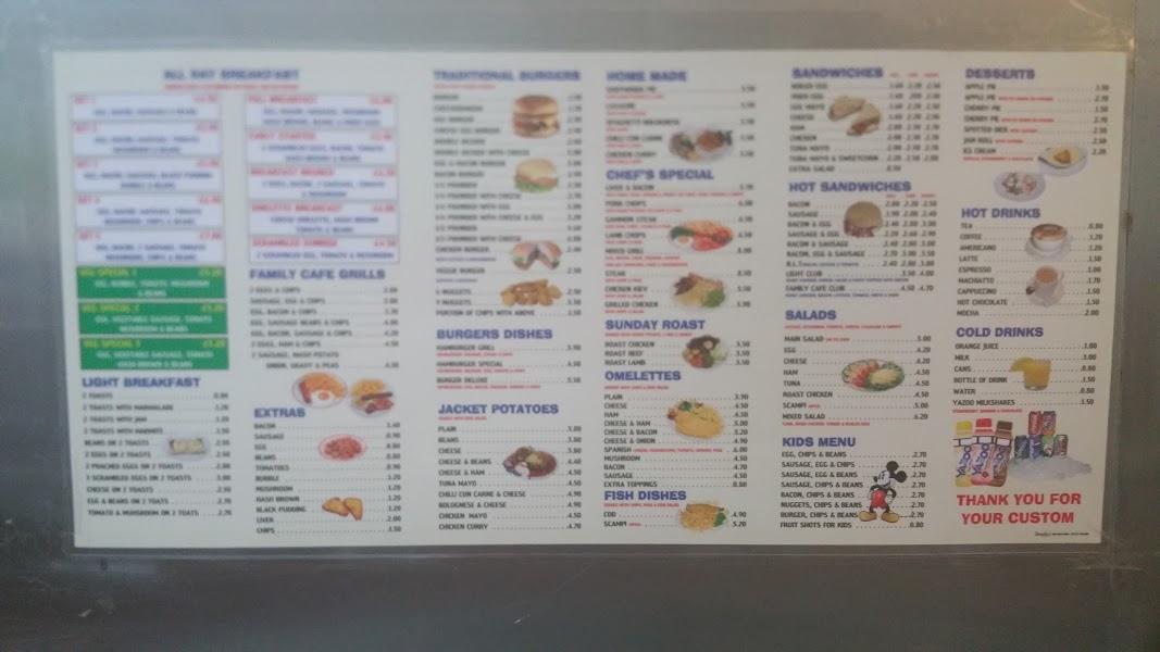 Menu at Family Cafe, Dagenham