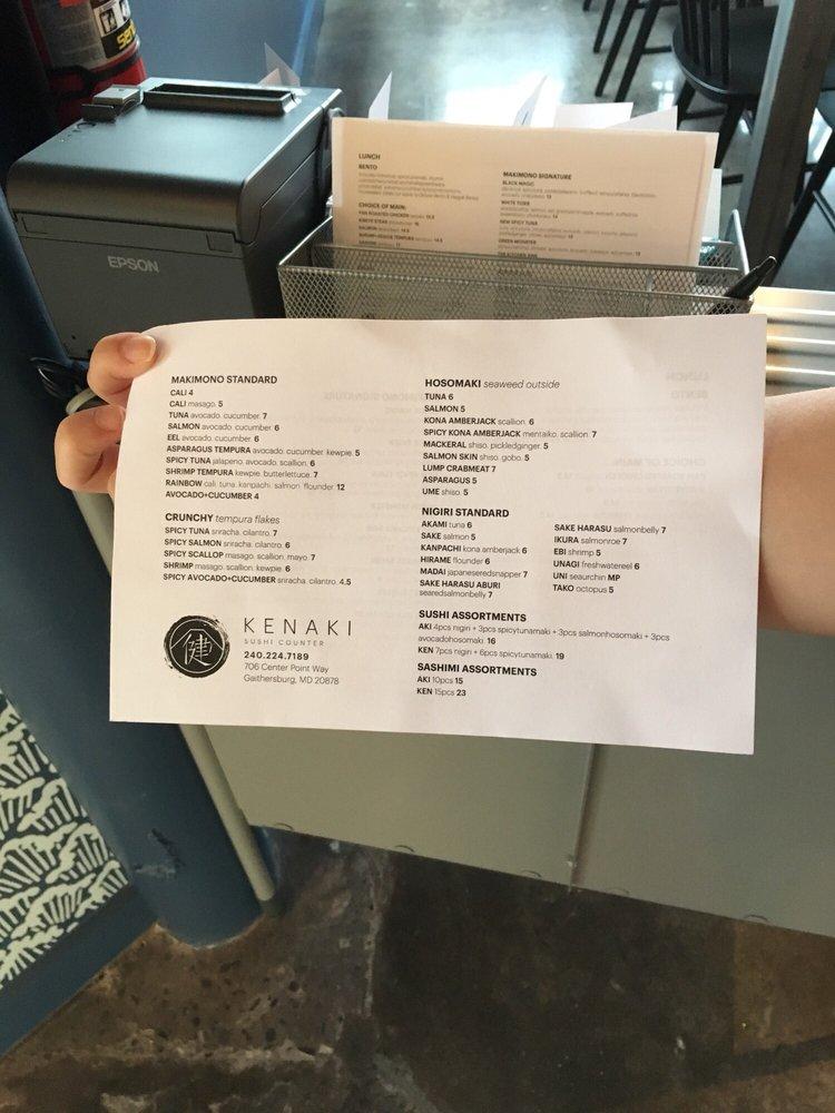 Carta del restaurante KENAKI Sushi Counter, Gaithersburg
