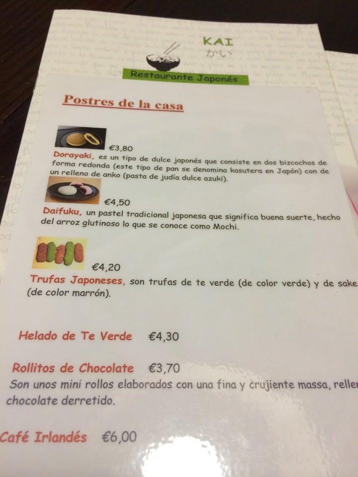 Carta de Kai Restaurante, Viladecans