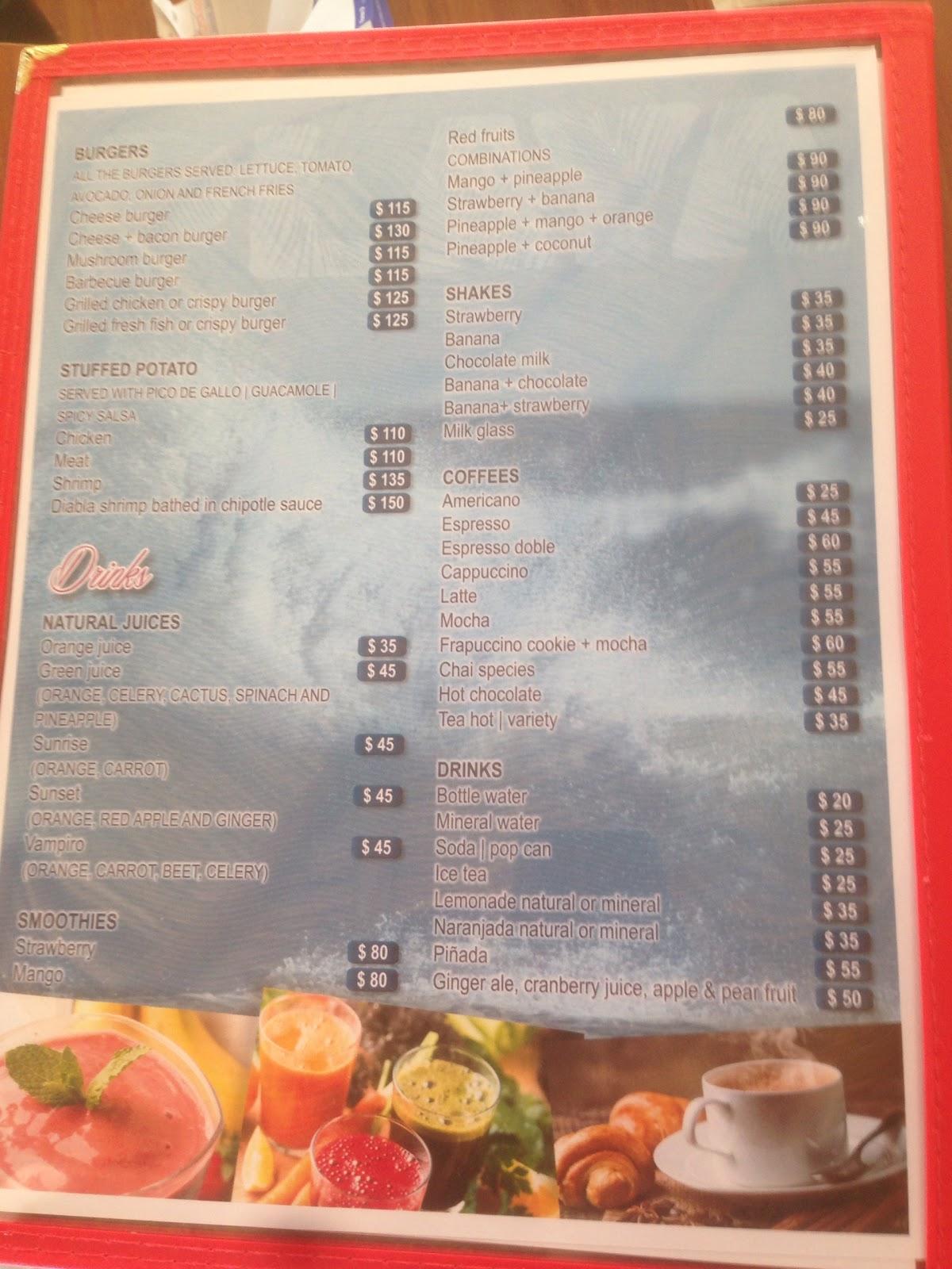 Menu at La Playa pub & bar, Los Barriles