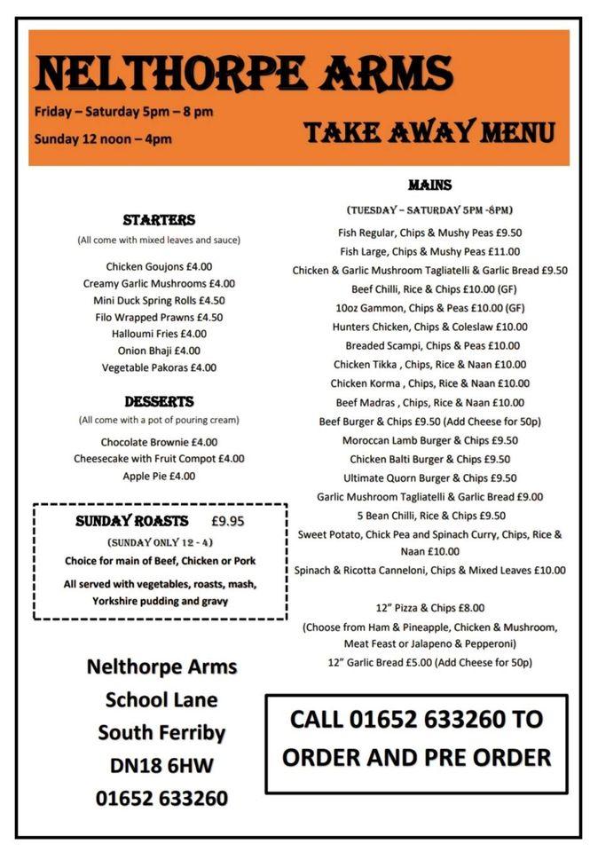 Menu at Nelthorpe Arms pub & bar, Barton-upon-Humber, School Ln