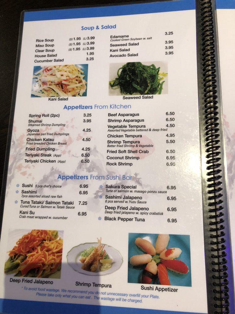 Menu at Sakura restaurant, Moyock