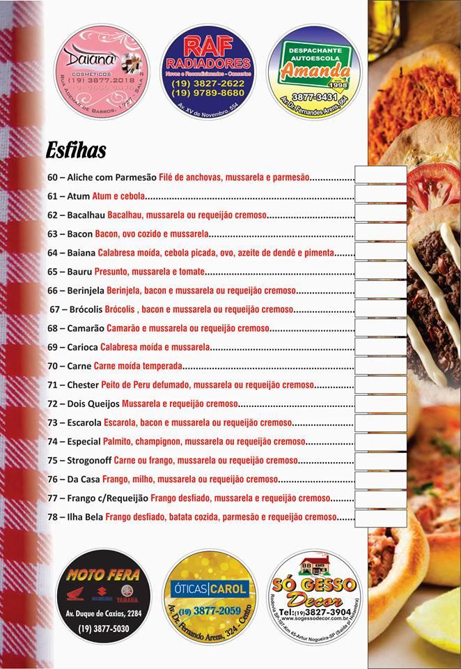Menu at Verona pizzeria, Artur Nogueira
