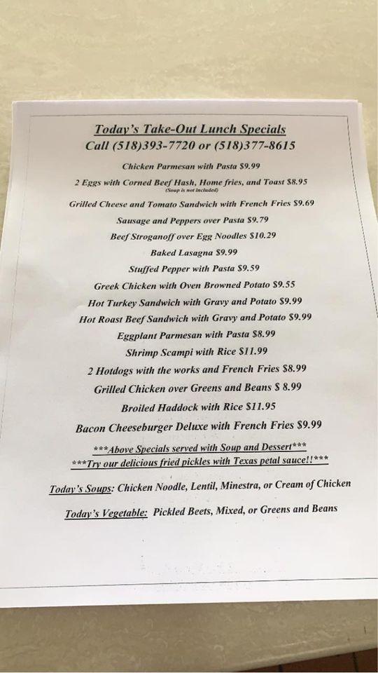 Menu at Bellevue Cafe, Schenectady