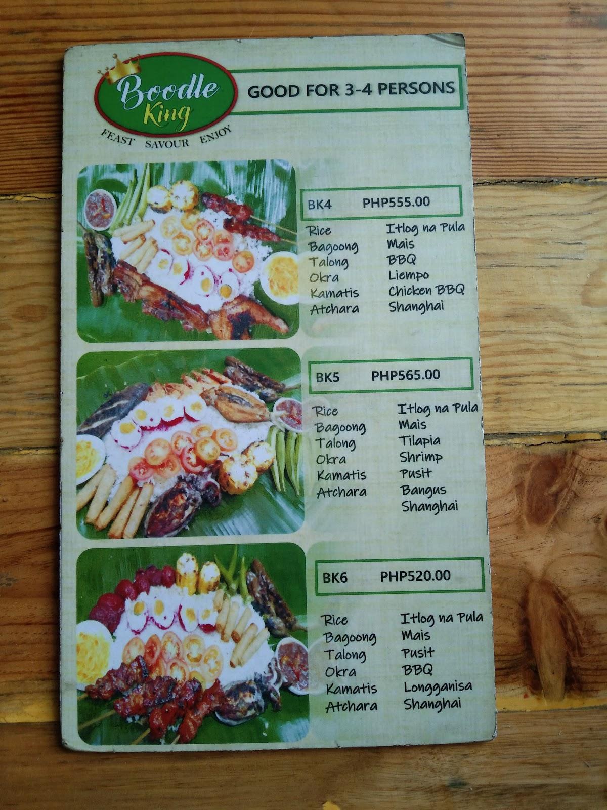 Menu at Boodle King restaurant, Valenzuela