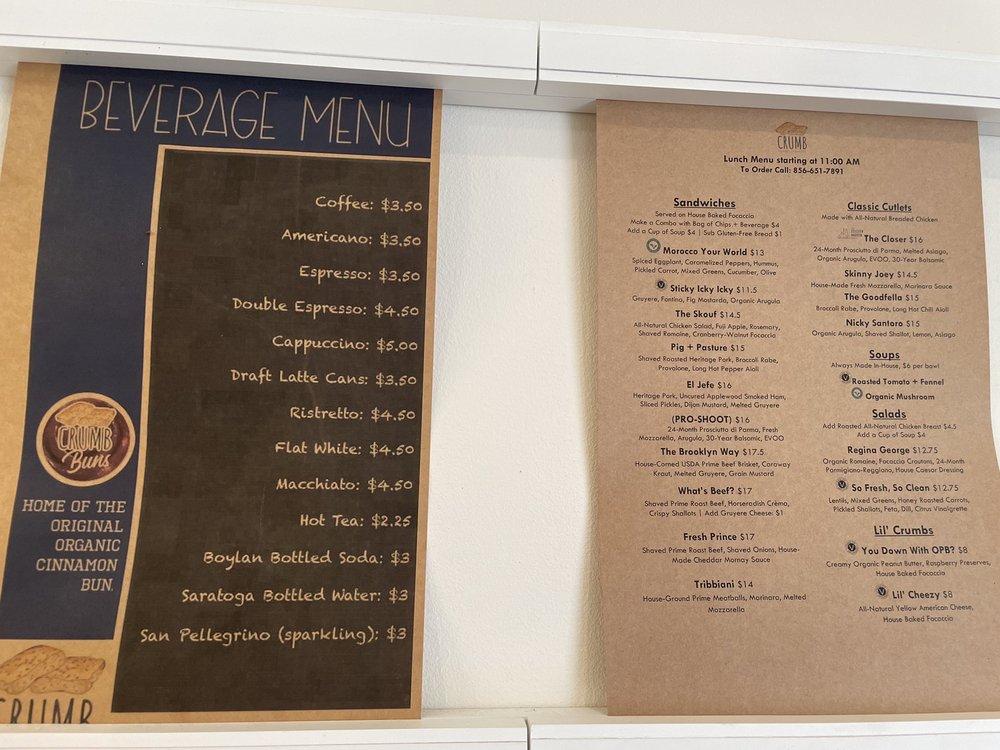 Menu at Crumb, Haddonfield