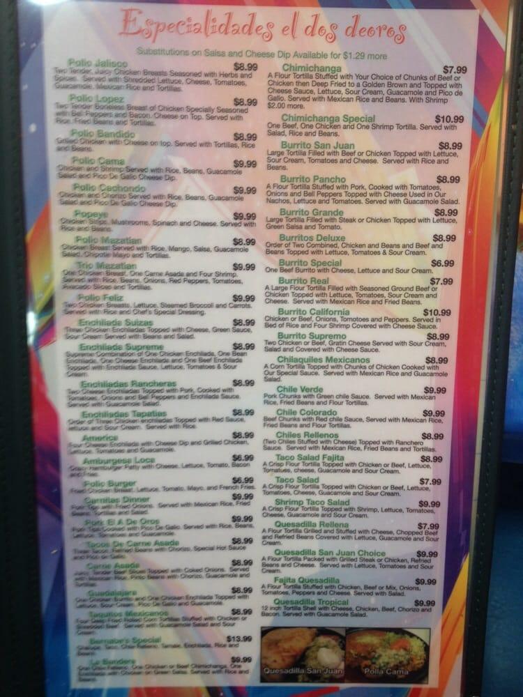Menu at EL Dos De Oros restaurant, Ness City