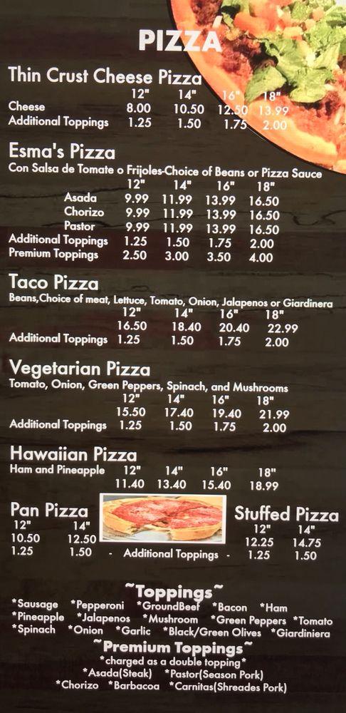 Menu at Esma's Restaurant and Carnitas Michoacanas, Kenosha