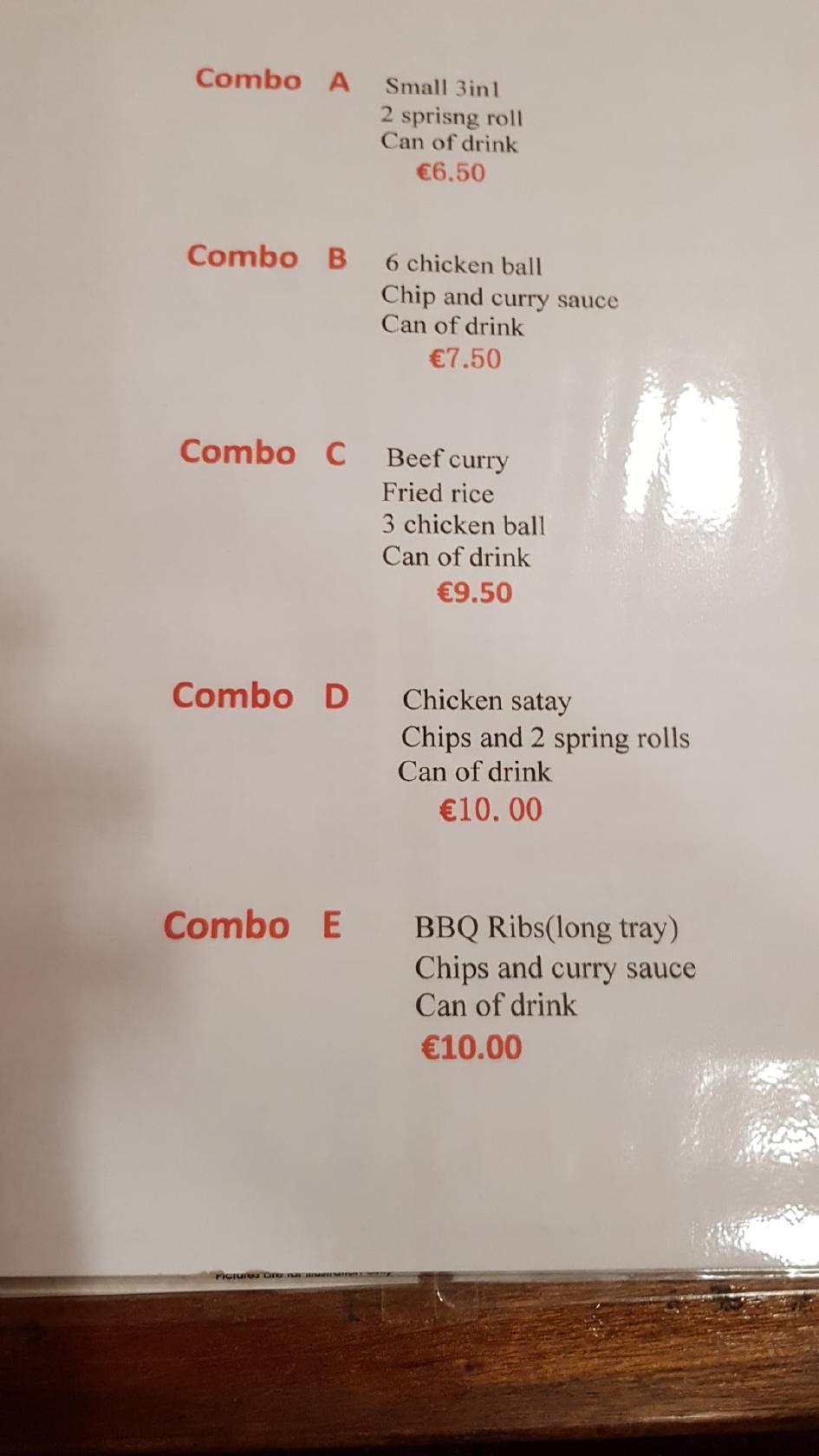 Menu at Excellent Chinese Drimnagh restaurant, Dublin