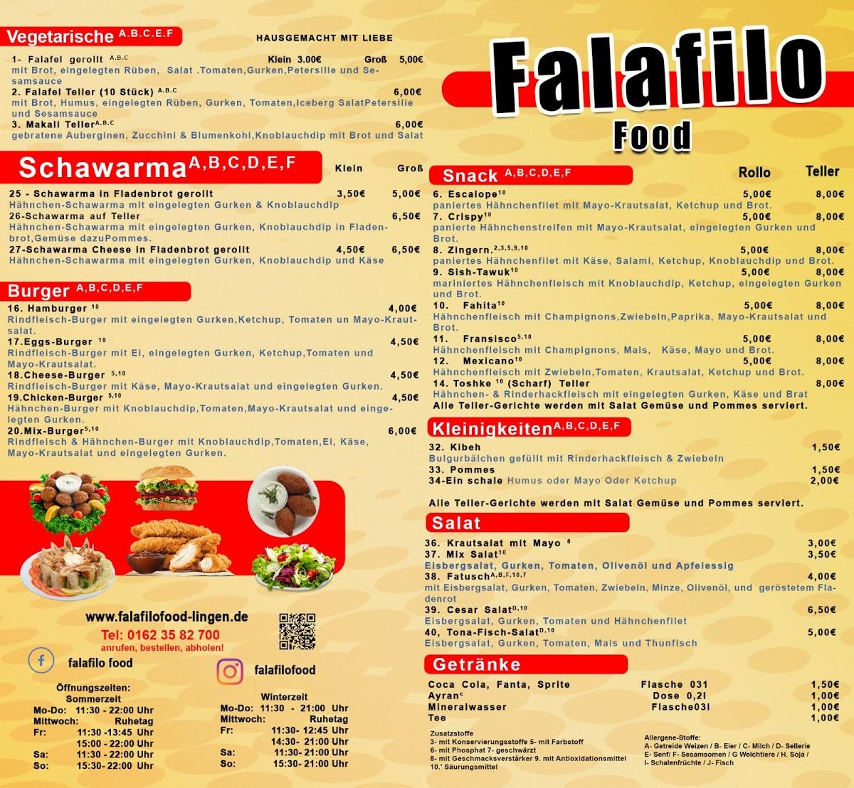 Speisekarte von Falafilo Food restaurant, Lingen (Ems)
