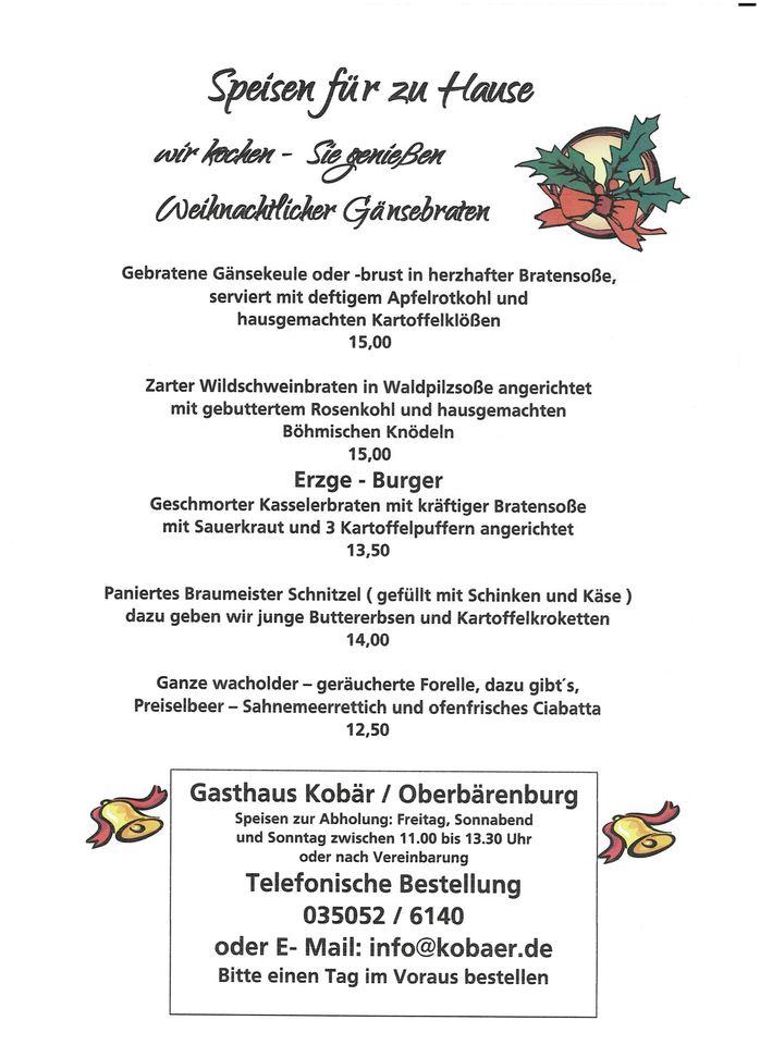 Speisekarte von Gasthaus Kobär restaurant, Altenberg