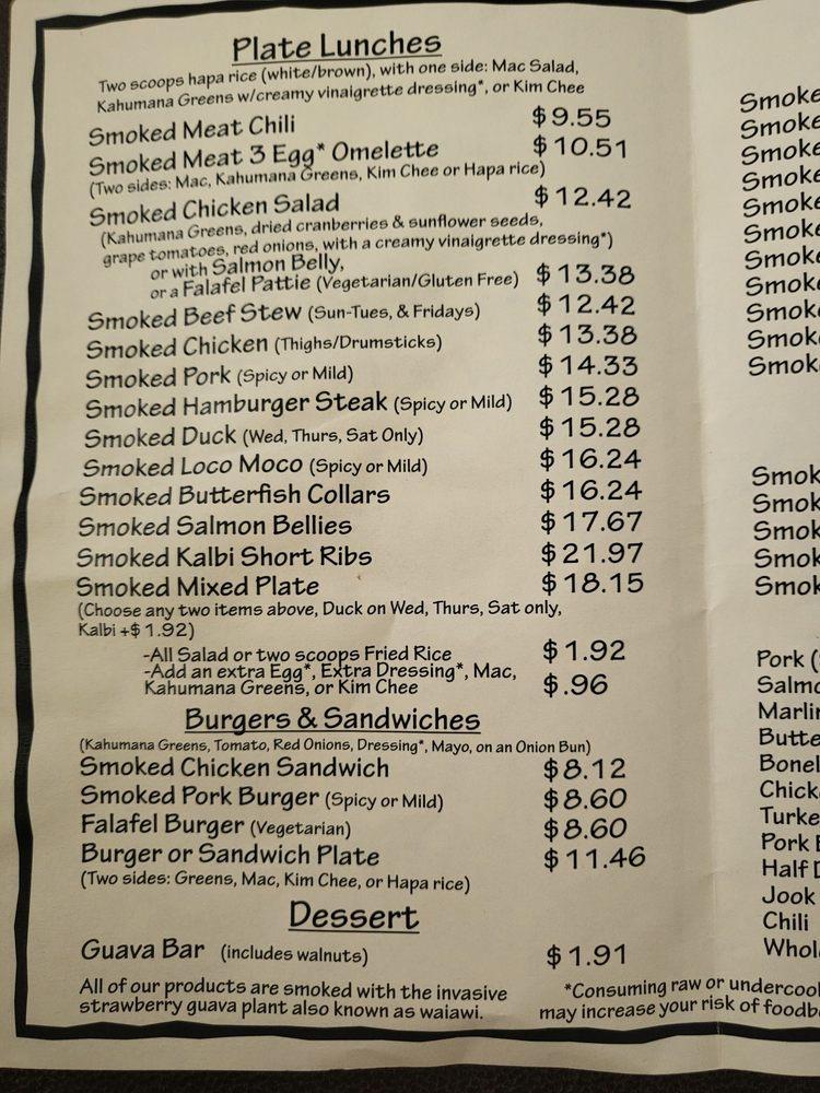 Menu at Guava Smoked BBQ, Aiea