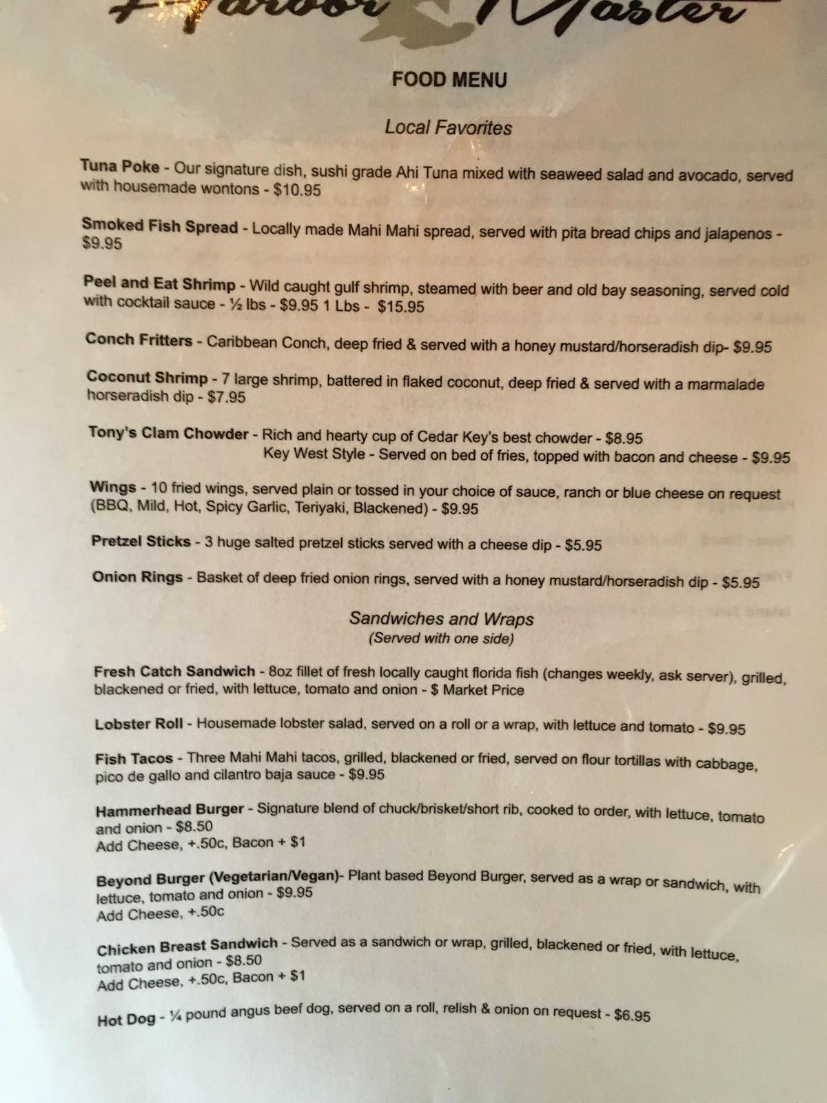 Menu at Harbor Master Tiki Grille pub & bar, Seminole