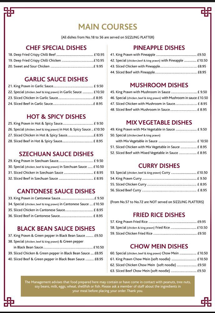 Menu at Kong San restaurant, Clitheroe