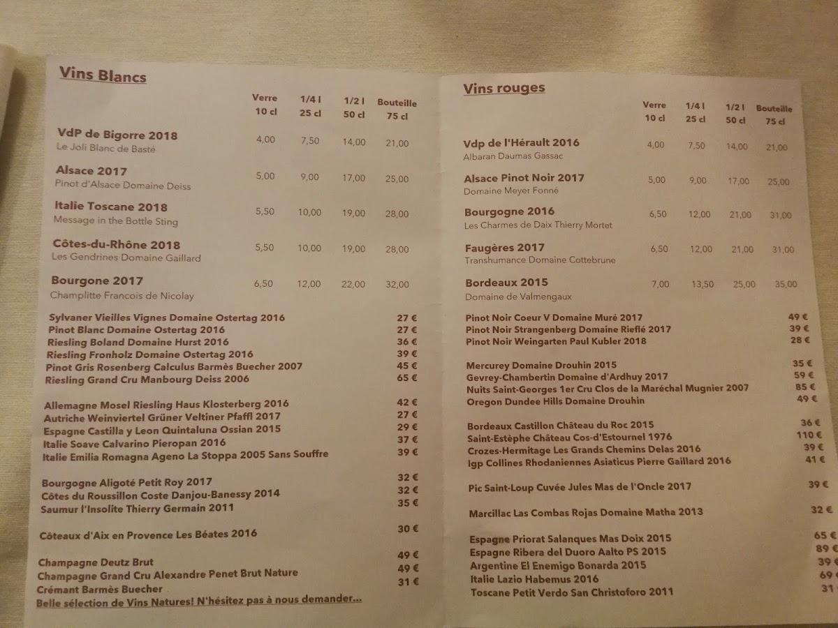 Menu at La Clé des Champs restaurant, Nordhouse