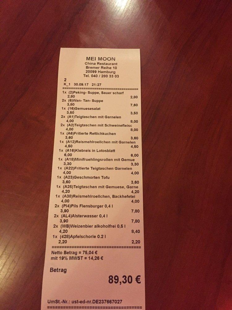 Speisekarte von Mei Moon restaurant, Hamburg