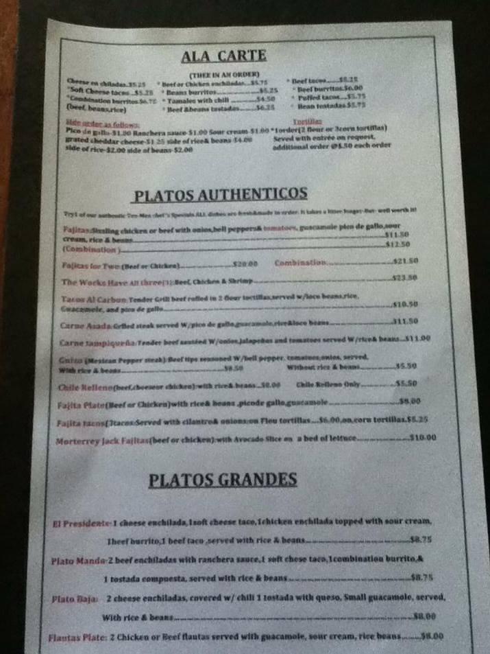 Menu at Plato Loco Restaurant, Red Oak