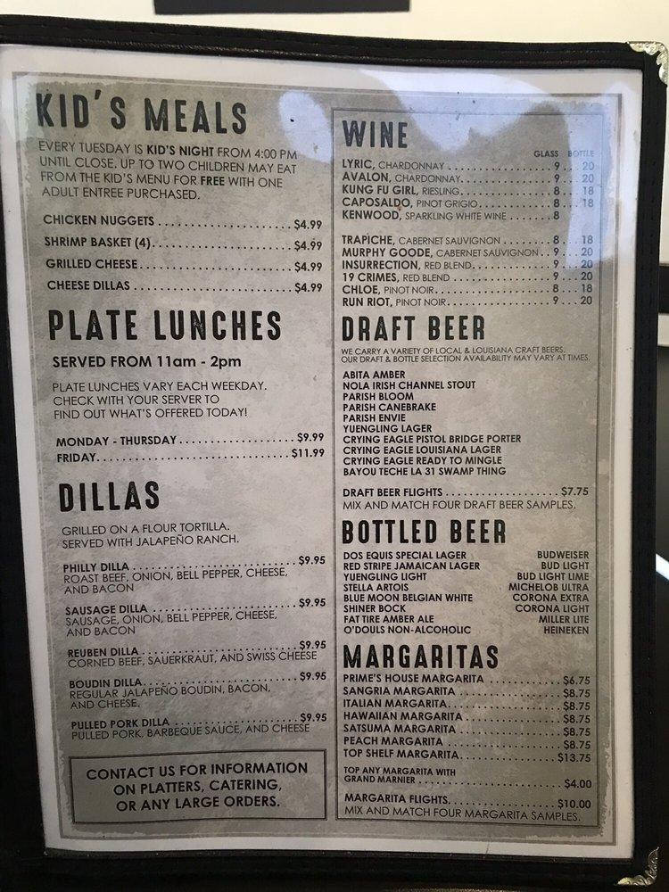 Menu at Prime Butcher & Brasserie steakhouse, Lake Charles
