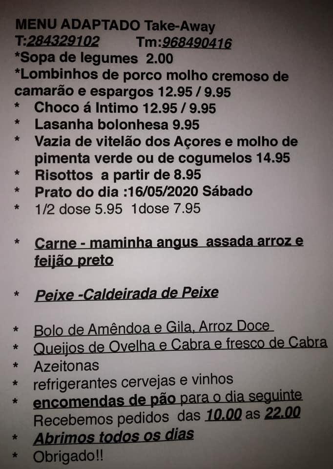 Menu em Restaurante Íntimo, Beja