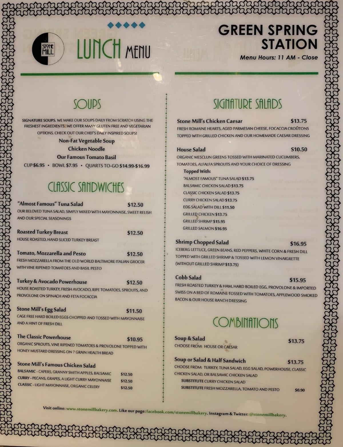 Menu at Stone Mill Bakery & Cafe, Lutherville-Timonium, Falls Rd Suite 123