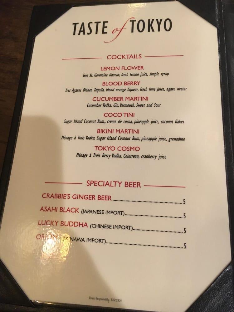 Menu at Taste of Tokyo restaurant, River Ridge