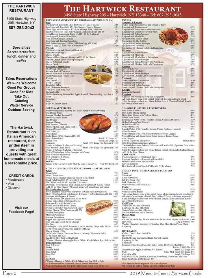 Menu at The Hartwick Restaurant, Hartwick