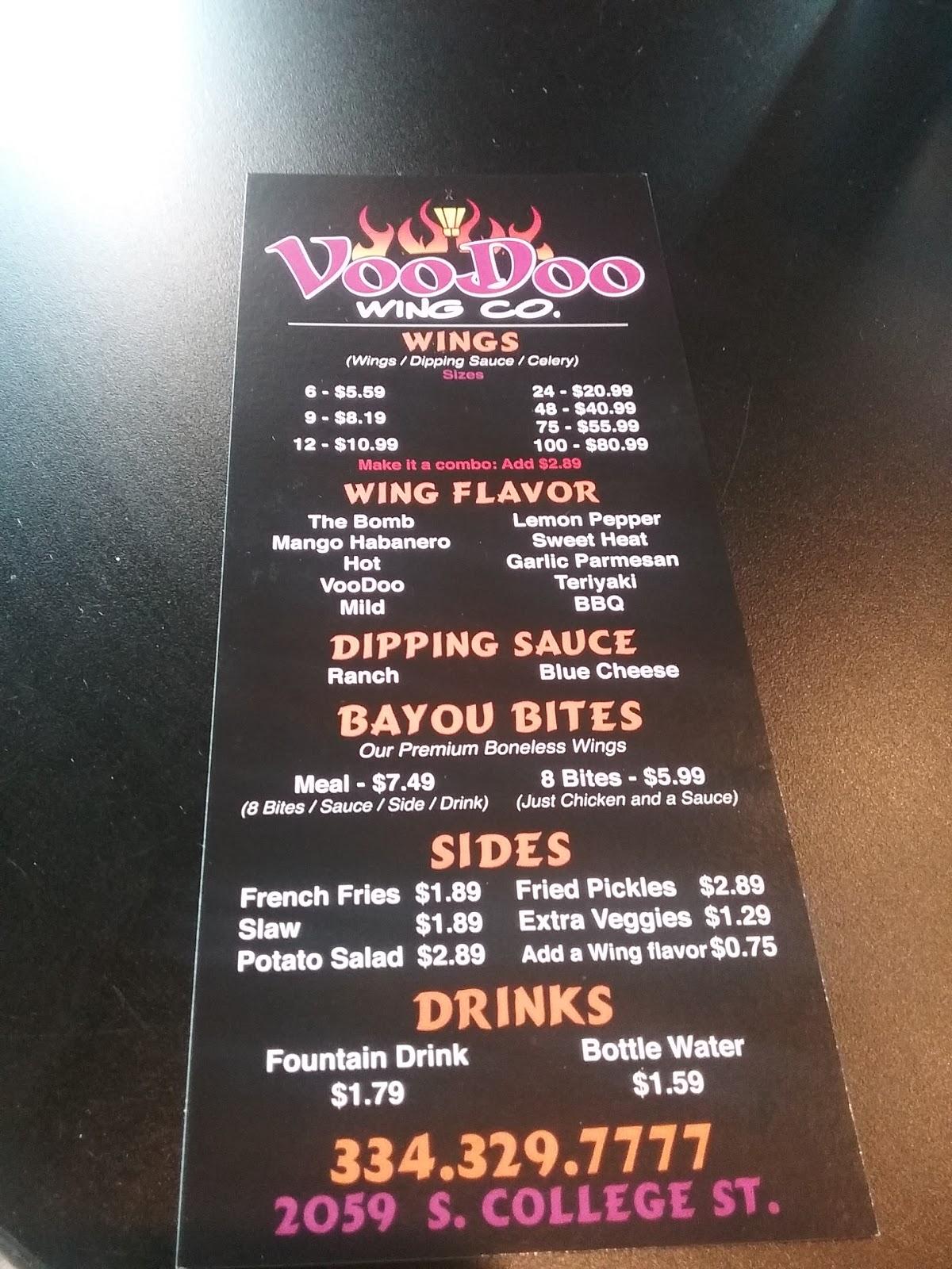 Menu at VooDoo Wing Company restaurant, Auburn