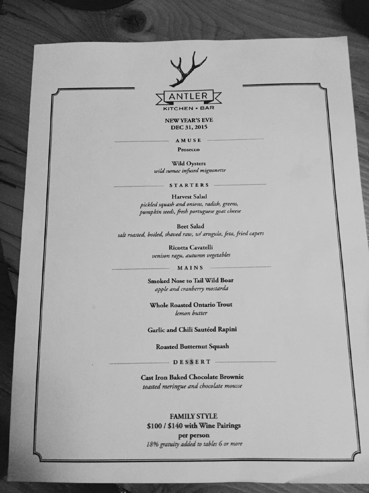 Menu at Antler Kitchen & Bar, Toronto