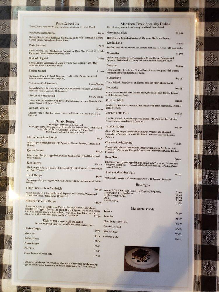 Menu at Marathon Grille restaurant, Palm Harbor