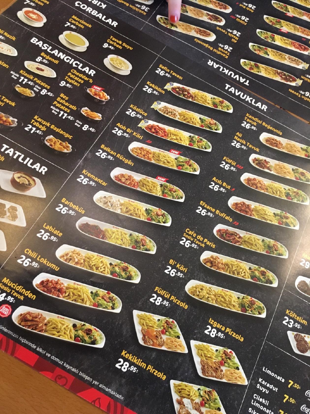 Menu at Tavuk Dünyası, Edirne