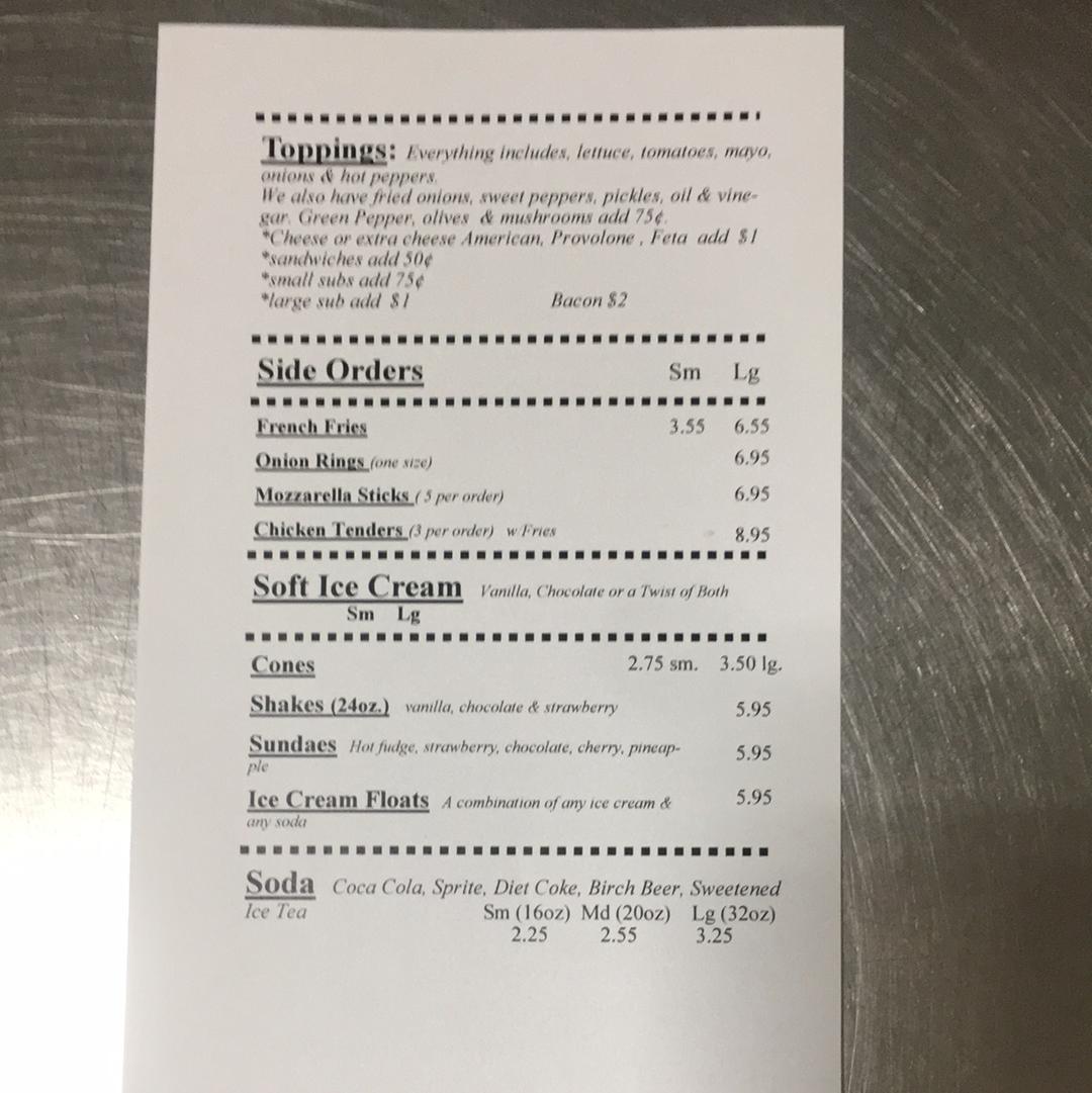 Menu at Tommy's Sub Shop restaurant, Ocean City