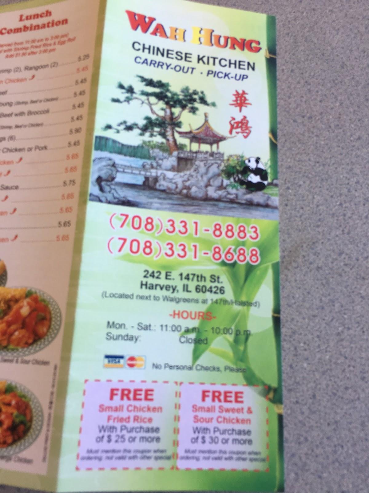 Menu at Wah Hung Chinese Kitchen restaurant, Harvey