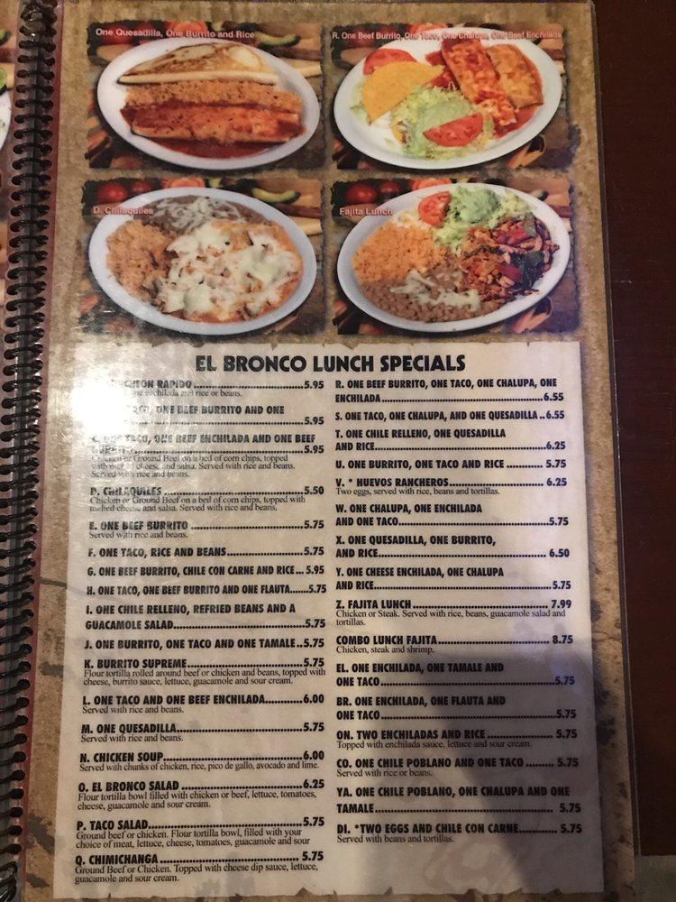 Menu at El Bronco restaurant, Warner Robins