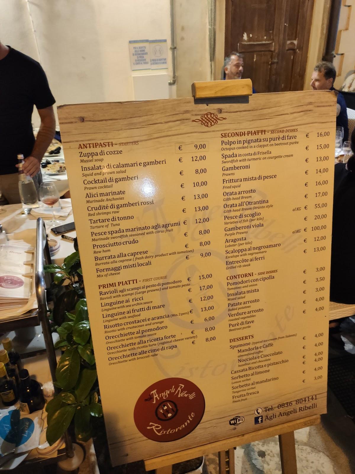 Speisekarte von Agli Angeli Ribelli pub & Bar, Otranto