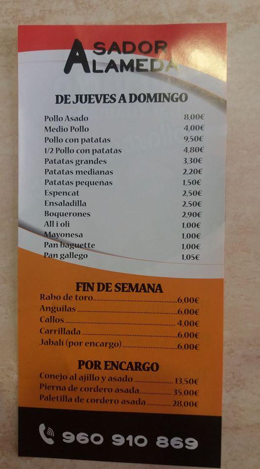 Menu at Bar Alameda, Oliva
