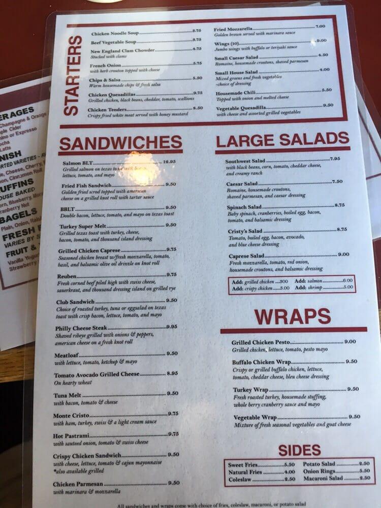 Menu at Cristy's Restaurant, Westbrook
