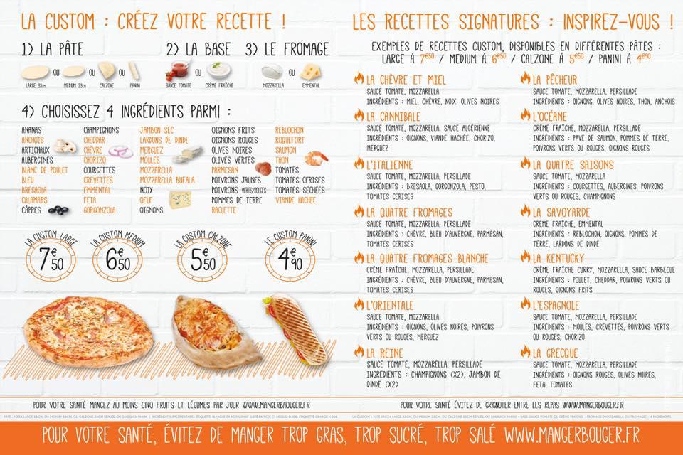 Carta del restaurante Custom Pizza, Paris, 103 Rue Claude Decaen