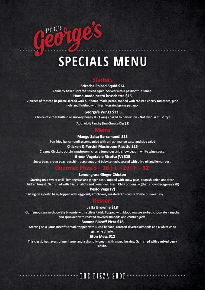 Menu at George's The Pizza Shop restaurant, Stanhope Gardens