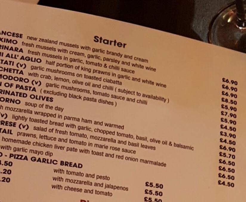 Menu at Maximo's Italian Restaurant, Peterlee