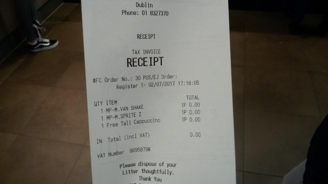 Menu at McDonald's Artane fast food, Dublin, Artane Castle Shopping Centre