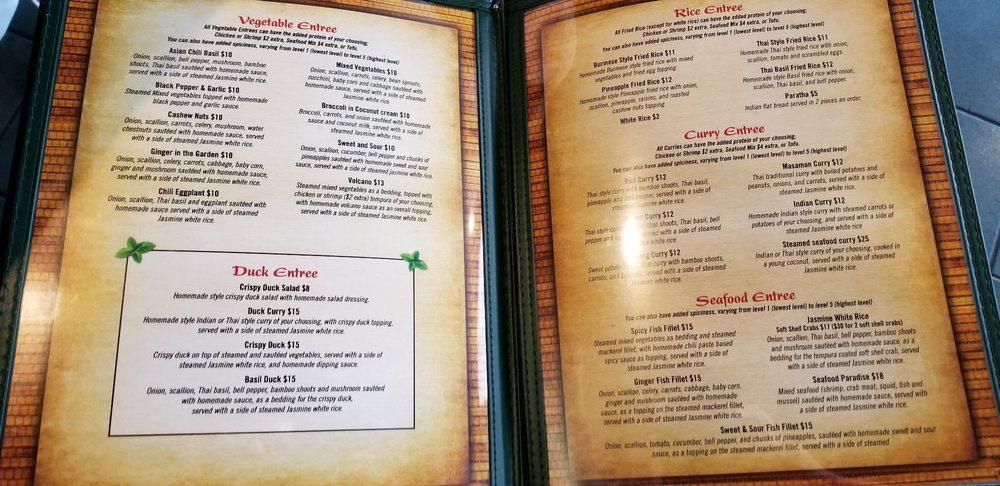Menu at Mint Thai Cuisine restaurant, Punta Gorda
