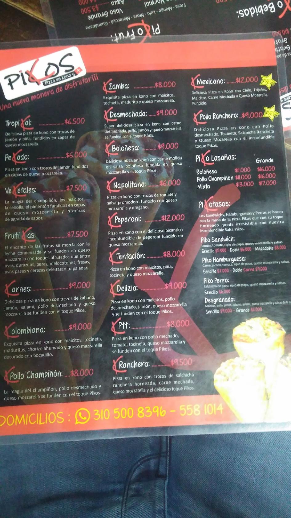 Menu at PiKos Pizza en Kono y + restaurant, Cali