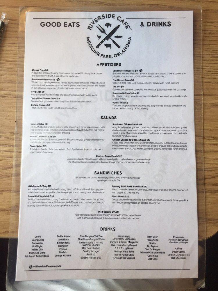 Menu at Riverside Cafe, Medicine Park