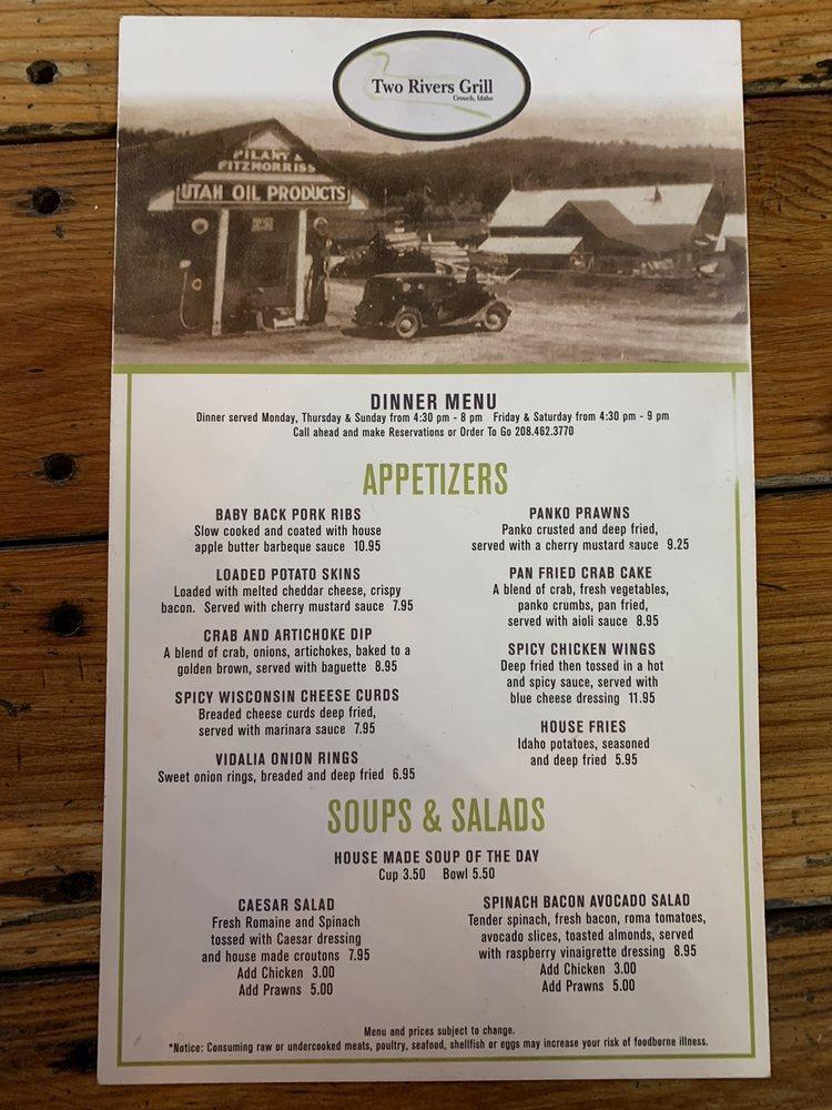 Menu at Two Rivers Restaurant, Crouch