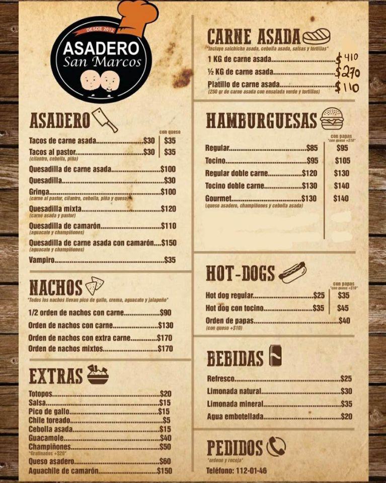 Carta de barbacoa Asadero San Marcos, Piedras Negras, San Marcos 721