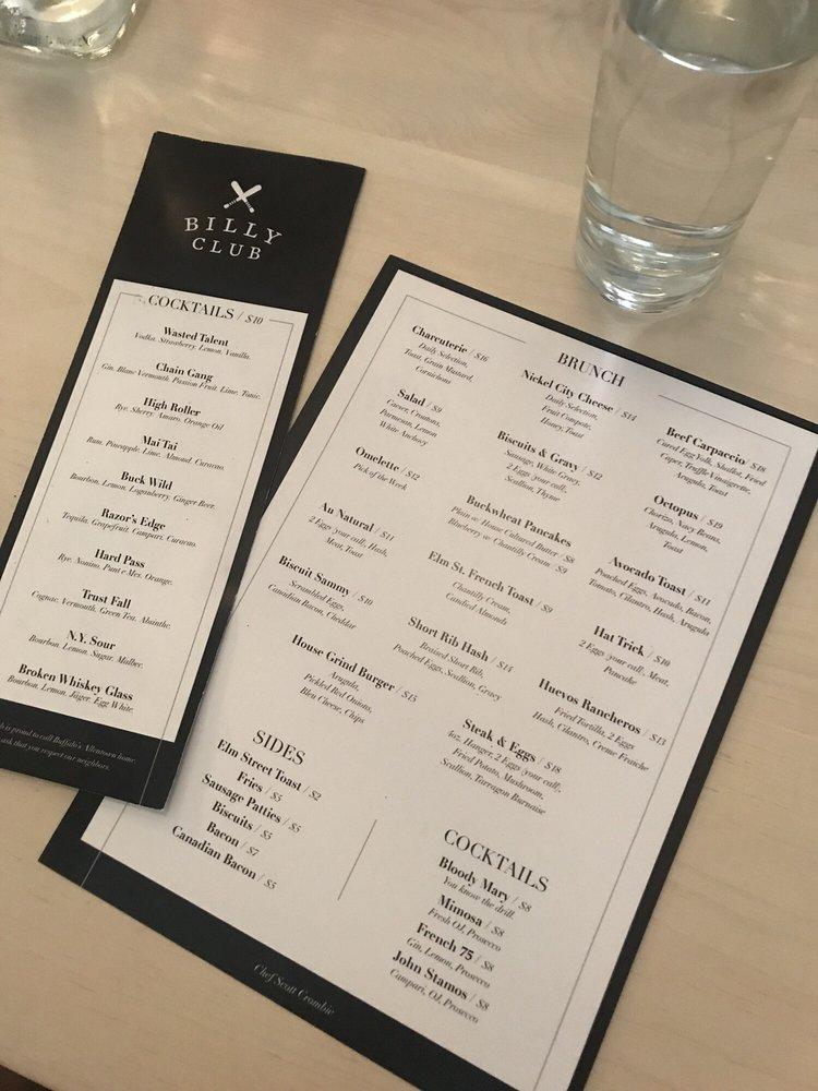 Menu at Billy Club, Buffalo