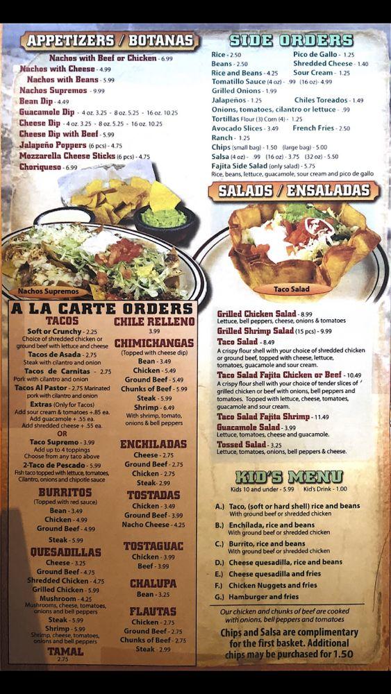 Menu at El Camino Real restaurant, Three Rivers