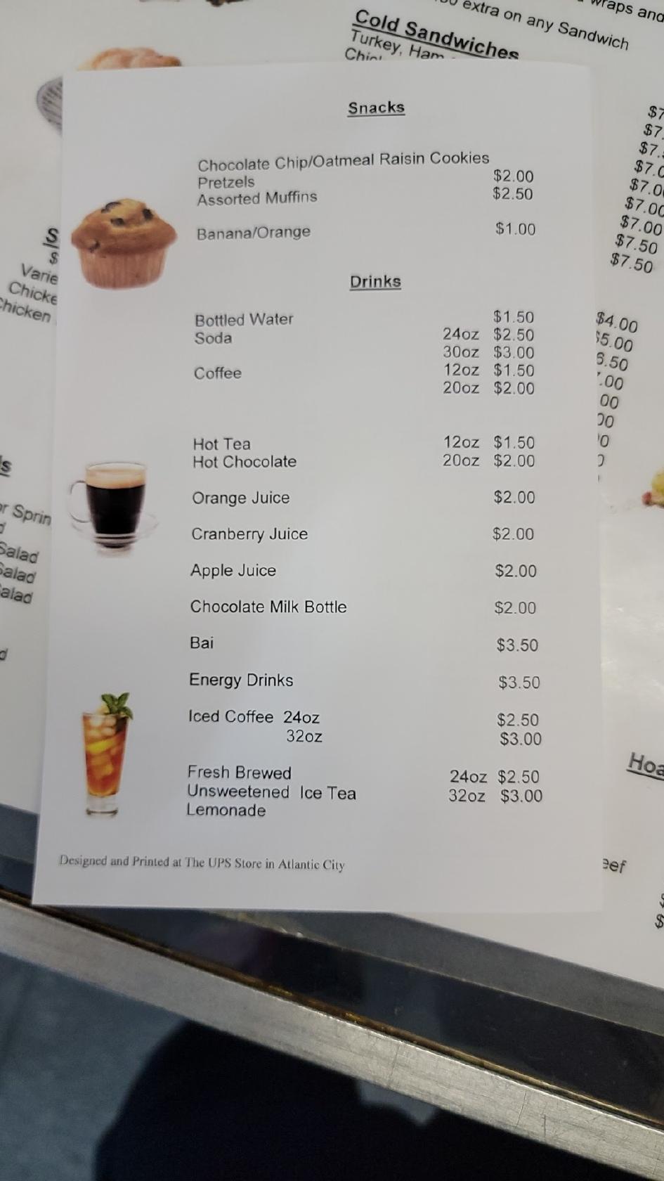 Menu at Esquire's II cafe, Atlantic City